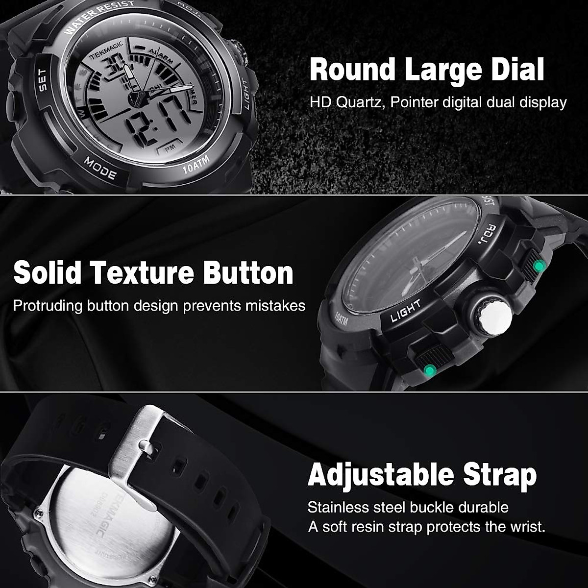 CHISHUNG 10 ATM Waterproof Sports Diving Watch 100m Underwater Men Boys Swimming Watch with Stopwatch, Chronograph, Alarm, Calendar, Timer Countdown and Dual Time Zone Display