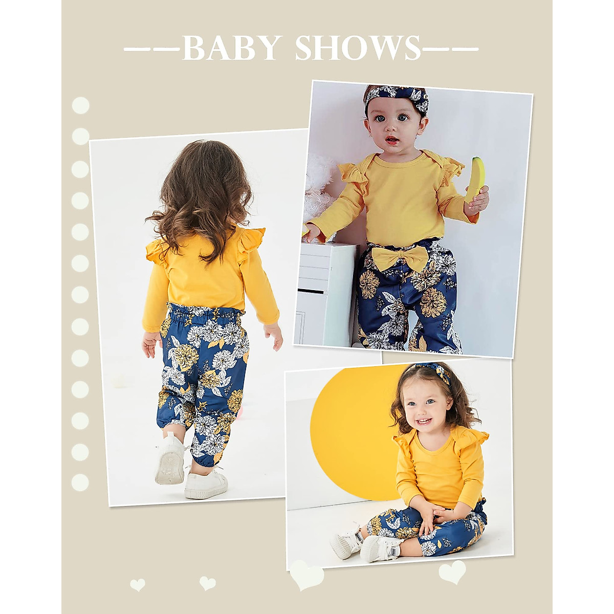 Baby Girl Outfit 3-6 Month Girl Clothes Infant Yellow Ruffle Long Sleeve Romper Bodysuit Floral Pants Set Baby Girl Fall Clothes 2 Pieces Outfit