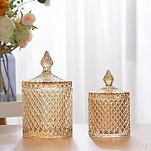 Candy Dishes with Lids-Candy Containers Glass Cookie Amber Jar for Candy Buffet Decorative Jars Candy Buffet Dishes for Party Wedding Display Pothecary Flour, Small+Large