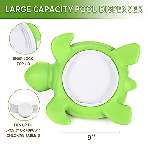 Watersecret Turtle Floating Pool Chlorine Dispenser 2 in 1 kit, Collapsible Chlorine Floater ，Anti-Corrosion Fits 3" Chlorine Tablets，Release Adjustable for Swimming Pool,Hot Tub SPA（2 Pack
