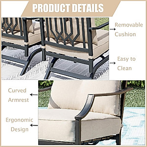 LOKATSE HOME 2 Pieces Patio Metal Chairs Outdoor Conversation Furniture Bistro Dining Seating Armchair Set with Cushion, Beige