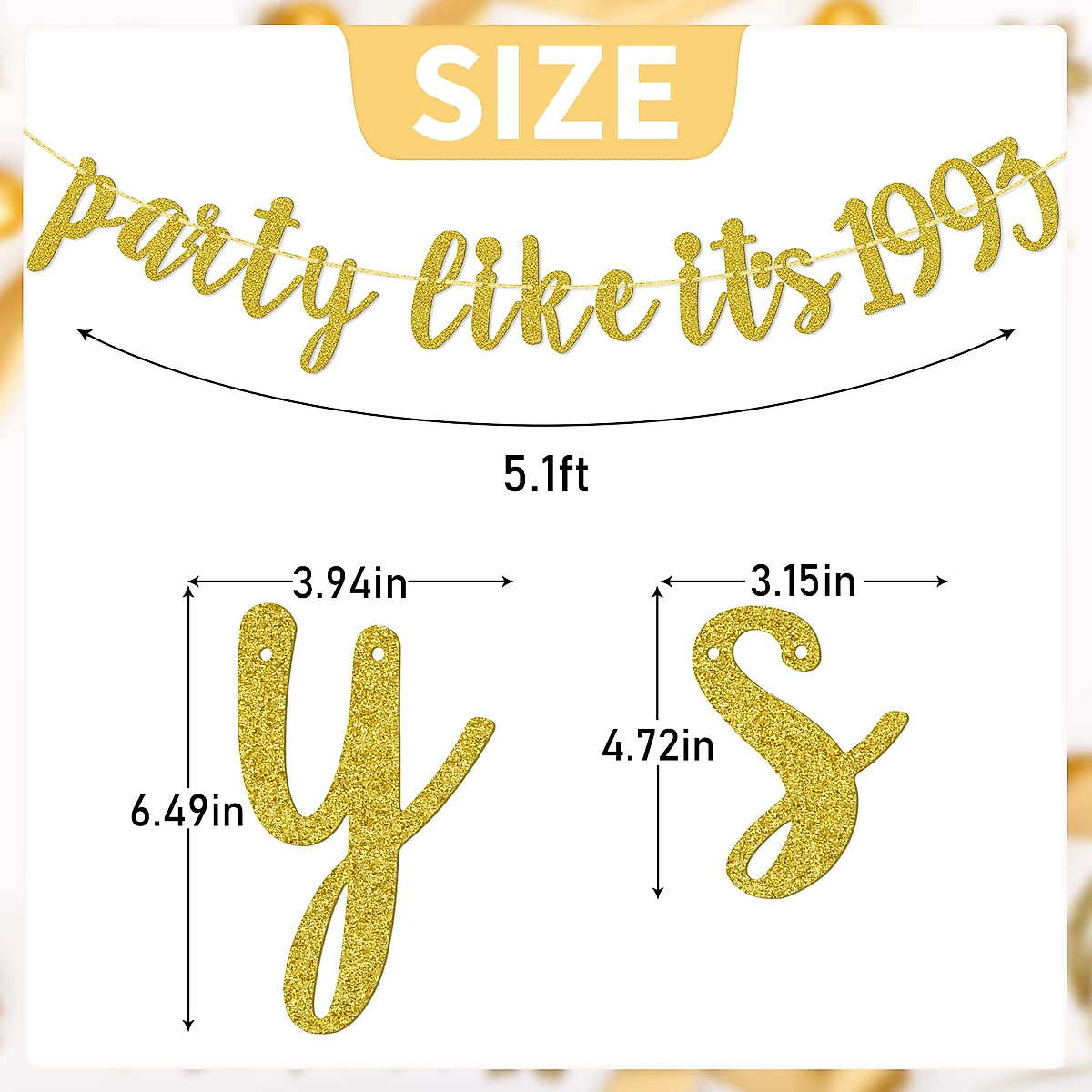 Party Like It's 1993 Banner, 31th Birthday Anniversary Party Decorations, Back in 1993 Birthday Decor, Pre-Strung, Gold Glitter