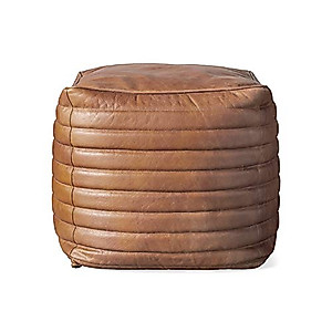 The Tannery Ottoman Pouf Sofa,Storage Ottoman Chair,Leather Ottoman Sofa, Round Leather Ottoman,Ottoman Storage Pouf,Handmade Stool (Brown with Stuffed, 17x17x14 inch)