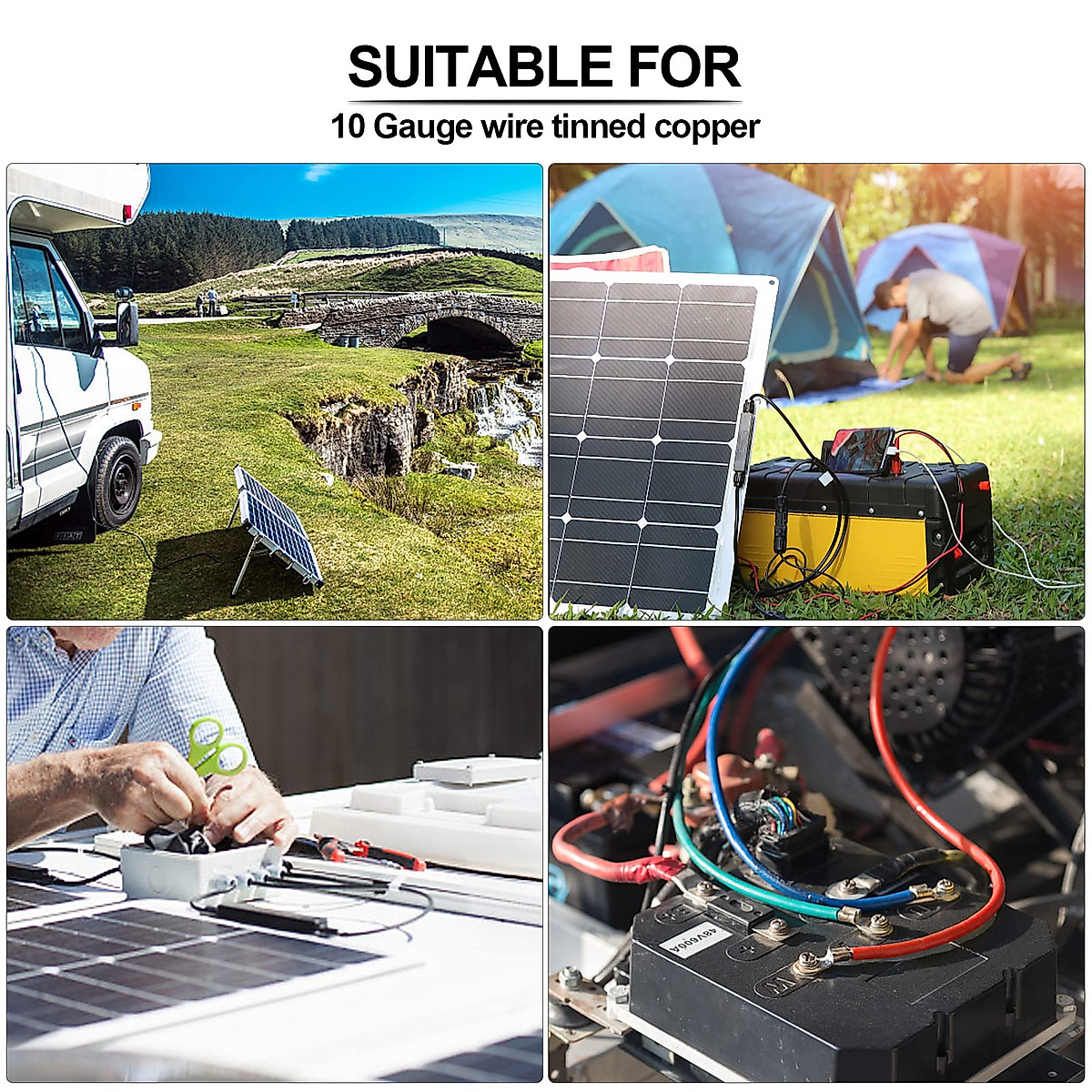 iGreely 10 Gauge Wire Solar to O Ring Cable Solar Panel Adapter Kit Cable Connetor for RV Solar Charge Controller Solar Generator Inverter Battery Pack Charger 10AWG 3Ft