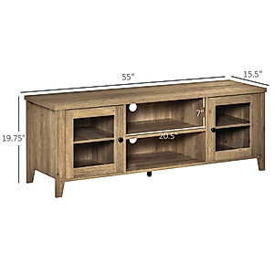 HOMCOM Modern TV Stand, Entertainment Center with Shelves and Cabinets for Flatscreen TVs up to 60" for Bedroom, Living Room, Brown Wood Grain