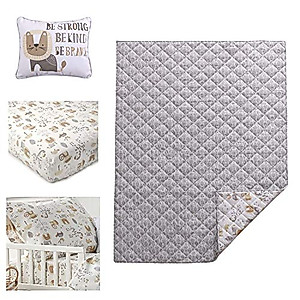 Levtex Baby Kenya Animals Beige, Grey, White - 5PC Toddler Set - Neutral Kids Bedding- Reversible Quilt, Fitted Sheet, Flat Sheet, Standard Pillow Case, Decorative Pillow