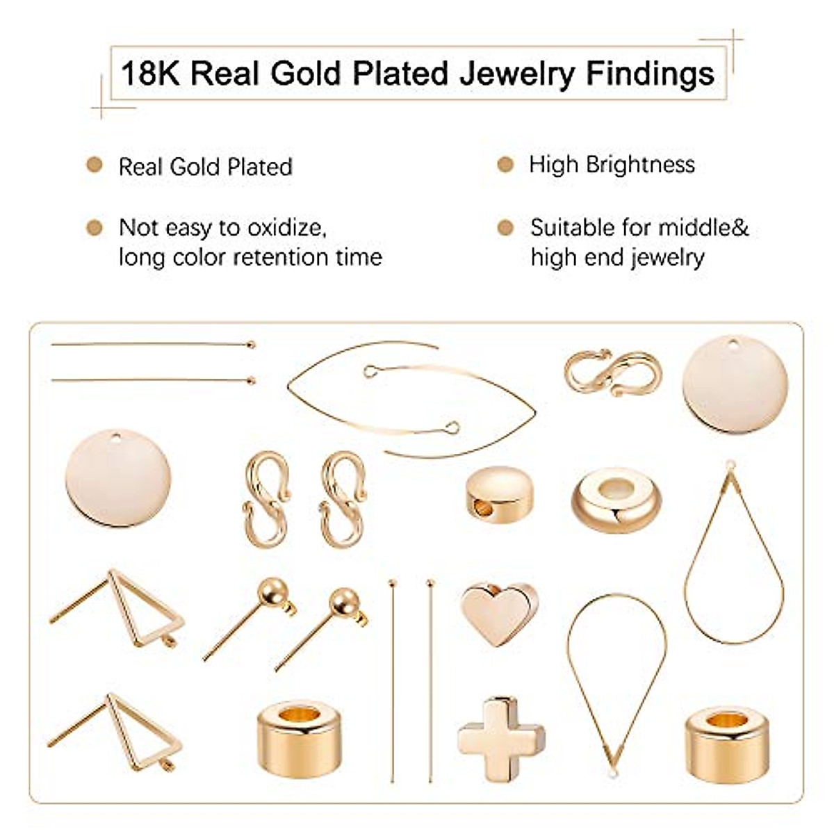 BENECREAT 60PCS 18K Gold Plated Spacer Beads Small Metal Beads for DIY Jewelry Making and Craft Work - (2.5mm Hole)