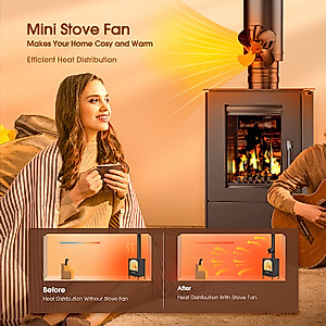 OCROUKI Heat Powered Wood Stove Fan，Magnetically Mounted Flue Pipe Fireplace Fan，4 Blades Silent Eco-Friendly Stove Fan for Home Wood Burning Stove，Helping to Circulate Heat