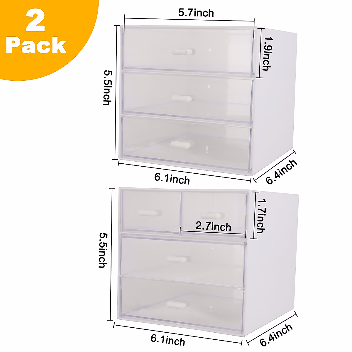 CYEAH Desk Organizer Set of 2 with 3 & 4 Drawers, Stackable Plastic Storage Drawers, Makeup Desktop Drawer Organizer, Desk Storage Box, Bathroom Organization Boxes Suitable for Office, School, Home