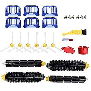 ECOMAID Replacement Parts Compatible for iRobot Roomba 675 671 677 645 655 Robot Vacuum Parts Accessories Kit,2 Sets Multi-Surface Brushes,6 HEPA Filters,6 Side Brushes with Cleaning Tools