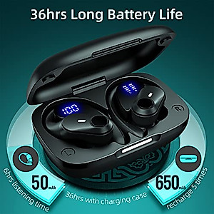 FK Trading for iPhone 12 Mini Wireless Earbuds Bluetooth Headphones, Over Ear Waterproof with Microphone LED Display for Sports Running Workout - Black