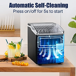 Ice Maker, Portable Ice Maker Countertop with Self-Cleaning, 26lbs/24H, 9 Cubes in 6-8 Mins, Compact Ice Machine with Ice Scoop/Basket, Perfect for Home/Party/Camping/Bar