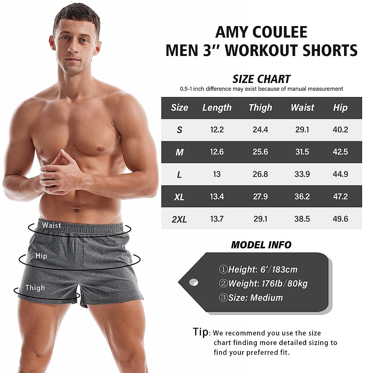 AMY COULEE Mens Gym Shorts 3" Bodybuilding Workout Shorts Lightweight Running Lounge Cotton Sleep Bottoms (M, Dark Gray)
