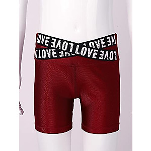 Hansber Kids Girls Boycut Shorts Solid Color Sports/Dance/Gymnastics Athletic Bottoms Summer Hot Pants Letter Burgundy 12