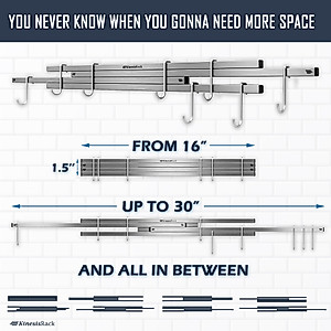 KINESISRACK Magnetic Knife Holder for Wall 16 inch Extends up to 30 inches 4 Strip Neodymium Magnetic Rack with 10 Hooks for Kitchen Utensils Organize. No Drill Tools Holder