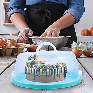 DOITOOL Plastic Portable Cake Box Dish Food Covers Locking Cake Carrier Holder Round Bread Container Cheese Cloche Dome for Food Cake Takeaway Supplies Blue
