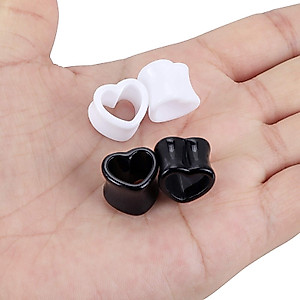 Oyaface 4 PC Heart Shaped Tunnels Double Flare Acrylic Ear Gauges Expander Stretching Piercing Set Black & White 00G