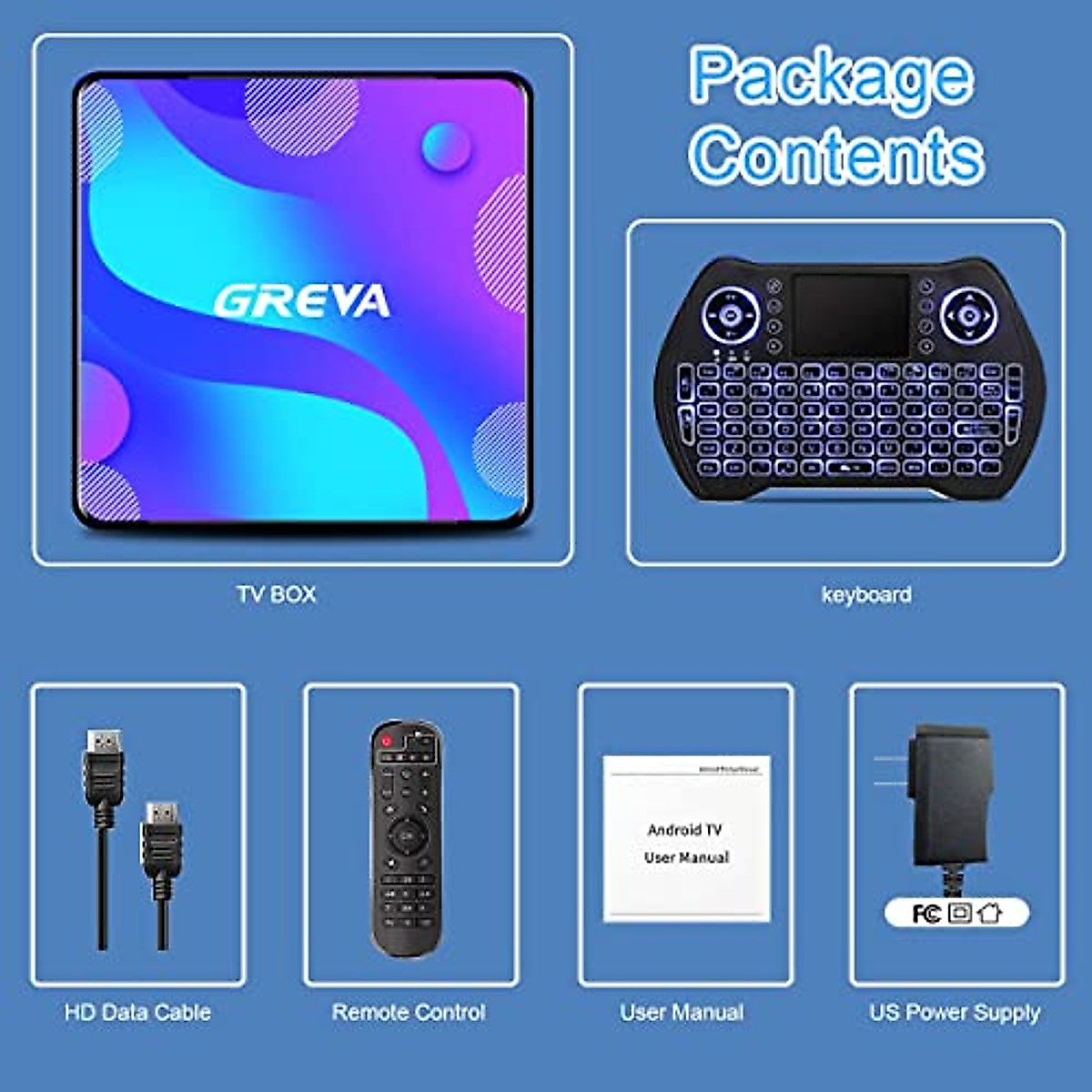 GREVA Android TV Box 11.0 4GB RAM 64GB ROM RK3318, 4K HDR Smart TV Box 2.4G/5G WiFi BT4.1, Streaming Media Player Set Top Box