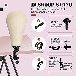 22 Inch Canvas Block Head Mannequin Wig Head (White), Wig Stand Tripod with Head, Mannequin Head Wig Display Styling Head With Mount Hole, Manikin Canvas Head Block Set for Wigs Making Display with Wig Caps, T Pins C Pins Set Bristle Brush