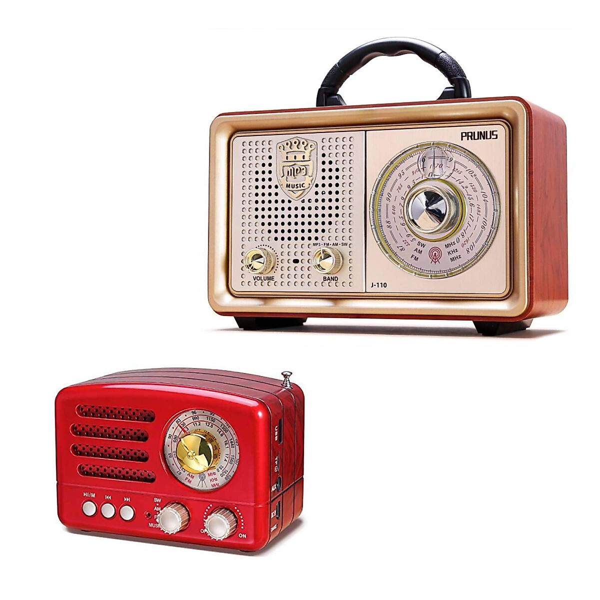 J-160 Retro AM FM Shortwave Radio, J-110 Vintage AM FM Shortwave Tabletop Radio with Excellent Reception, SD Card USB Drive Aux-in MP3 Player, Battery Operated by PRUNUS