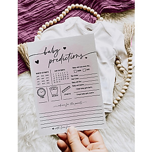 Your Main Event Prints 50 Baby Predictions Cards - Minimalist - Baby Shower Game, New Mom & Dad Card, New Parent Message Advice Book, Fun Party (Pink)