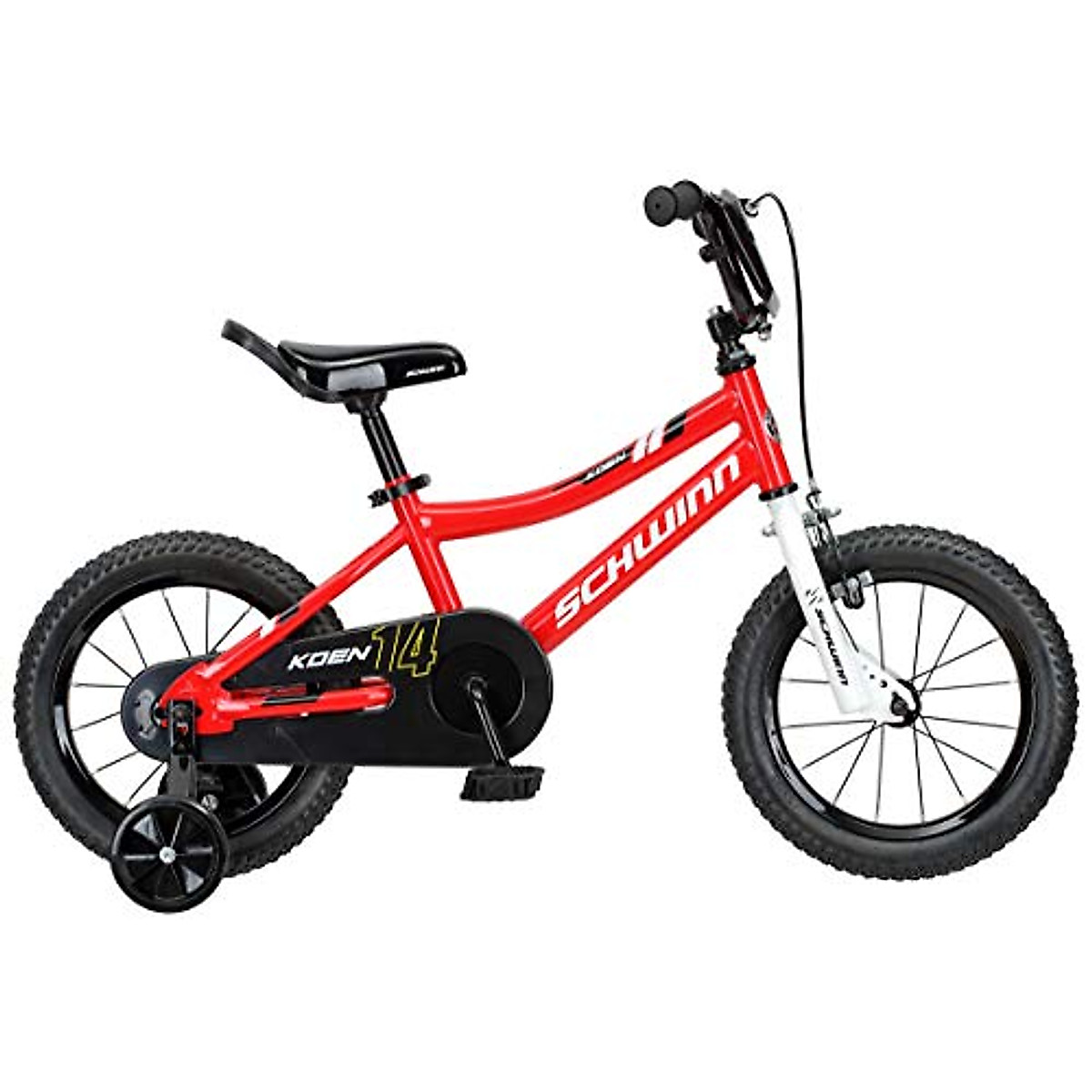 Schwinn Koen & Elm Toddler and Kids Bike, For Girls and Boys, 14-Inch Wheels, BMX Style, With Saddle Handle, Training Wheels Included, Chain Guard, and Number Plate, Red