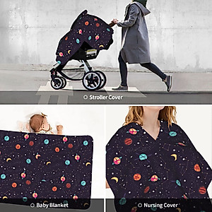 Rutiea Planets and Stars Car Seat Cover for Babies, Peekaboo Opening Minky Carseat Canopy Stroller Cover for Newborn, Mom Nursing Breastfeeding Covers, Blanket for Infant Toddler