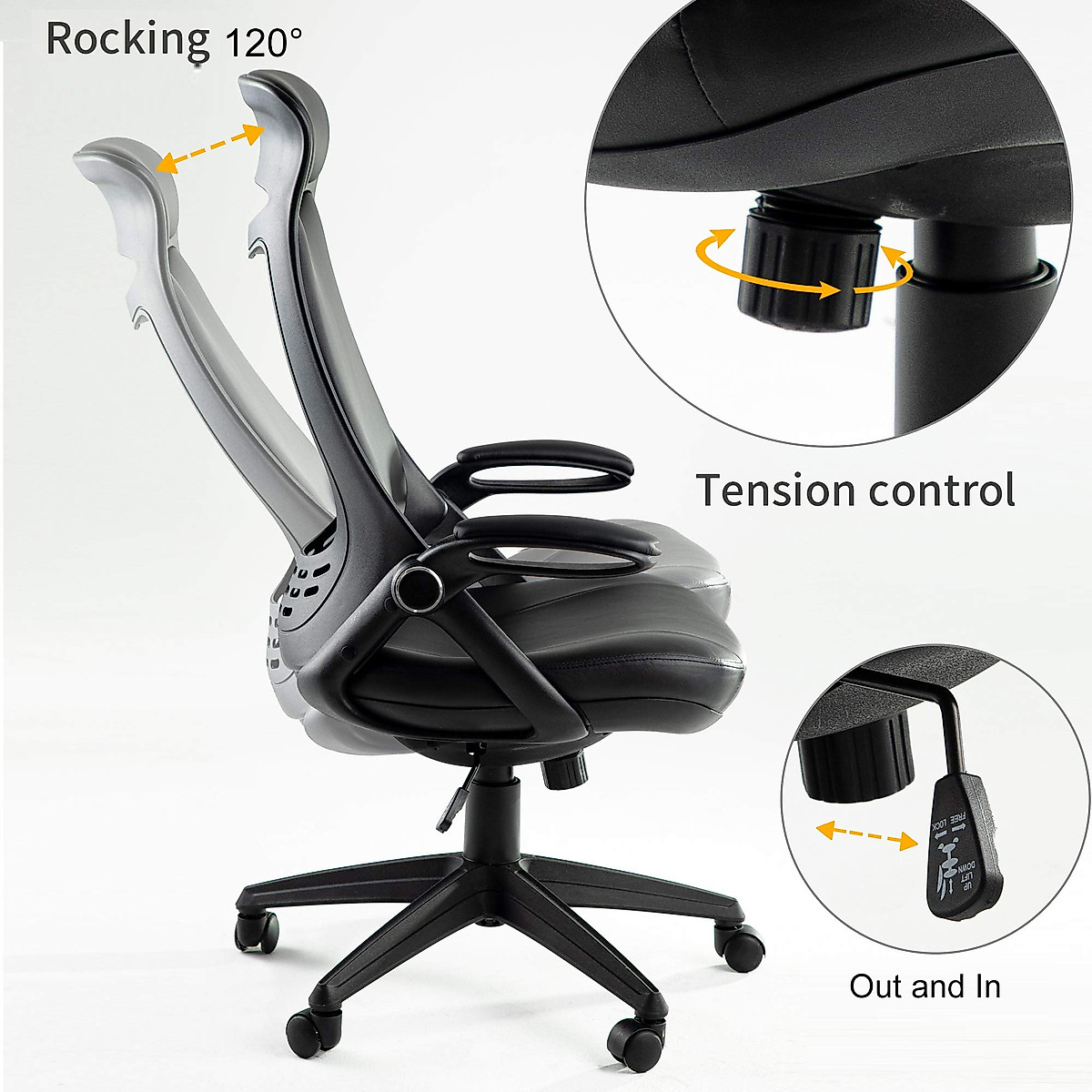 Office Chair Leather Multifunction Executive Swivel Ergonomic High-Back Task Lumbar and Headrest Support Computer Chair with Arms Desk Chair Black
