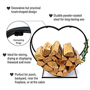Westcharm 21.5" Metal Heart Shaped Firewood Log Rack | Black Firewood Holder Storage Rack | Fireplace Wood Storage Shelf for Outdoor Indoor Décor - Small
