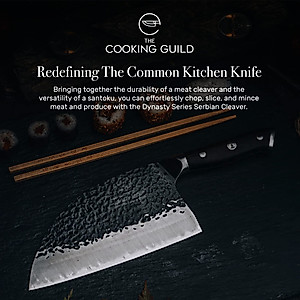The Cooking Guild Serbian Chef Knife - 7.8 Inches - Dynasty Series - Japanese High Carbon Stainless Steel Meat Cleaver Knife - Rosewood Handle - Heavy Duty Kitchen Cleaver Knife