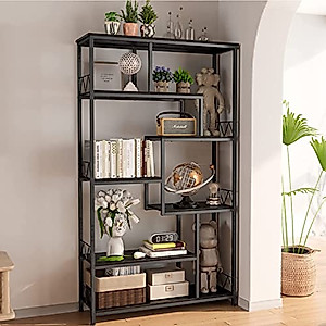 Gizoon 71” Industrial Bookshelves for Storage, Tall Display Etagere 8-Shelves for Bedroom, Metal Frame Staggered Bookcases for Bedroom, Living Room, Home Office, Black
