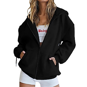 Ceboyel Women's Oversized Hoodies Sweatshirt Full Zip Up Jacket Drawstring Hooded Tops Teen Girl Y2k Preppy Clothing with Pocket
