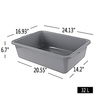 Jekiyo 32 L Large Commercial Bus Tubs, Gray Bus Tote Box Restaurant, 4 Packs