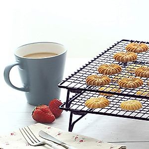 Kingrol 2-Piece Cooling Rack with Collapsible Folding Legs - for Cooking, Roasting, Drying, Grilling (Black)