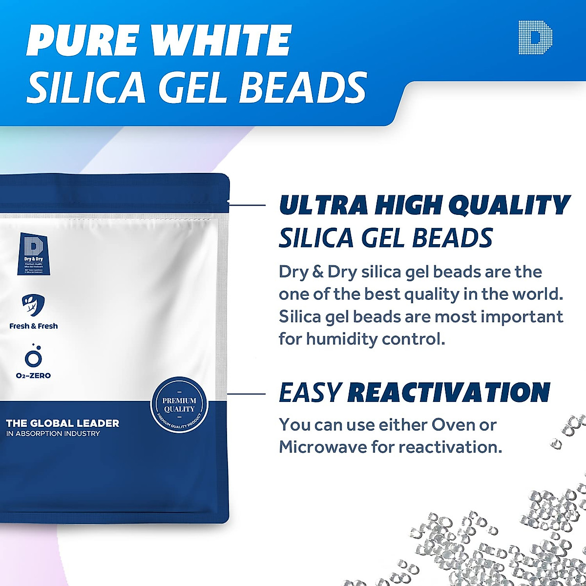 Dry & Dry [1.5 LBS] Premium Pure & Safe White Silica Gel Beads(Industry Standard 3-5 mm) Silica - Rechargeable Silica Beads, Silica Gel, Desiccant Beads