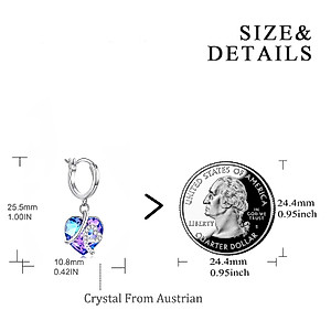 Austrian Purple Crystals Earrings Sterling Silver Heart Dangle Earrings Hoop Knot Earrings for Women Mother Day Jewelry Gift for Wife