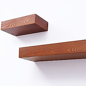 Floating Shelves Set of 4, Solid Wood Wall Mounted Country Rustic Bathroom Shelves Over Toilet with Paper Storage Rack, Hanging Wall Shelves for Living Room, Kitchen, Bedroom