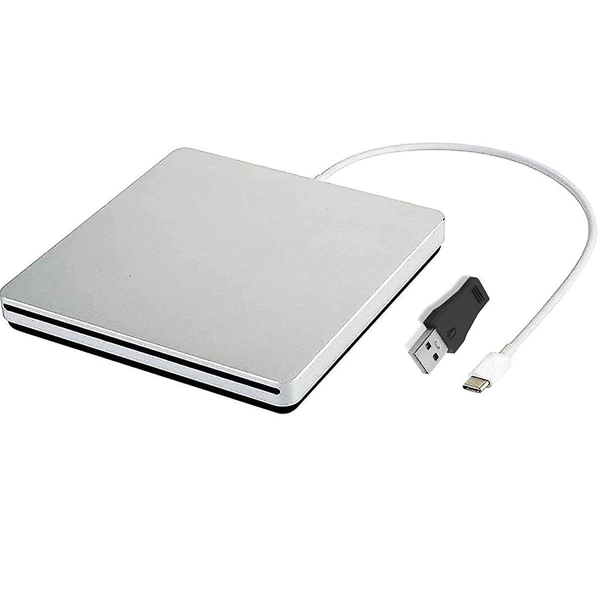 Aouan External CD DVD Drive Burner/Portable/Slim/Reader/Type-c/USB-C Drive(Equipped with USB 3.0 Adapter) for MacBook Pro/PC/Mac/Laptop/Air Windows7/ Windows8 /Windows10 (Sliver)