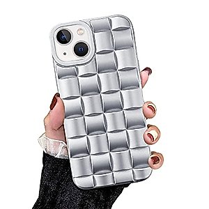 Ginkgonut Compatible with iPhone 13 Case or iPhone 14 Case for Women/Girls, Cute 3D Laid Desgin Soft Silicone Shockproof Raised Bumper Corners Case for iPhone 13 / iPhone 14（Silver）