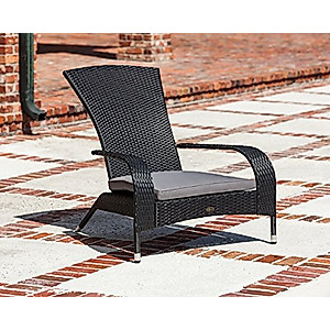 Patio Sense 62430 Coconino Wicker Chair All Weather Lightweight Durable Adirondack Style Chair Grey Outdoor Cushion Included - Black