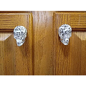 Clear Skull Door Knobs Drawer Knobs with Mini Skull Beads (Set of 2)