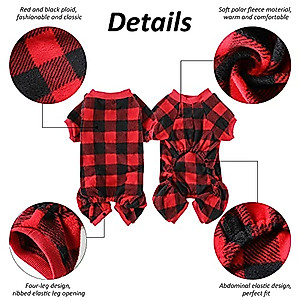 2 Pieces Christmas Dog Pajamas Red Plaid Buffalo Check Dog Sweaters Soft Fleece Pet Jumpsuit Costume Puppy Pajama Onesie Clothes Warm Winter Dog Outfits for Small Medium Sized Dogs Cats