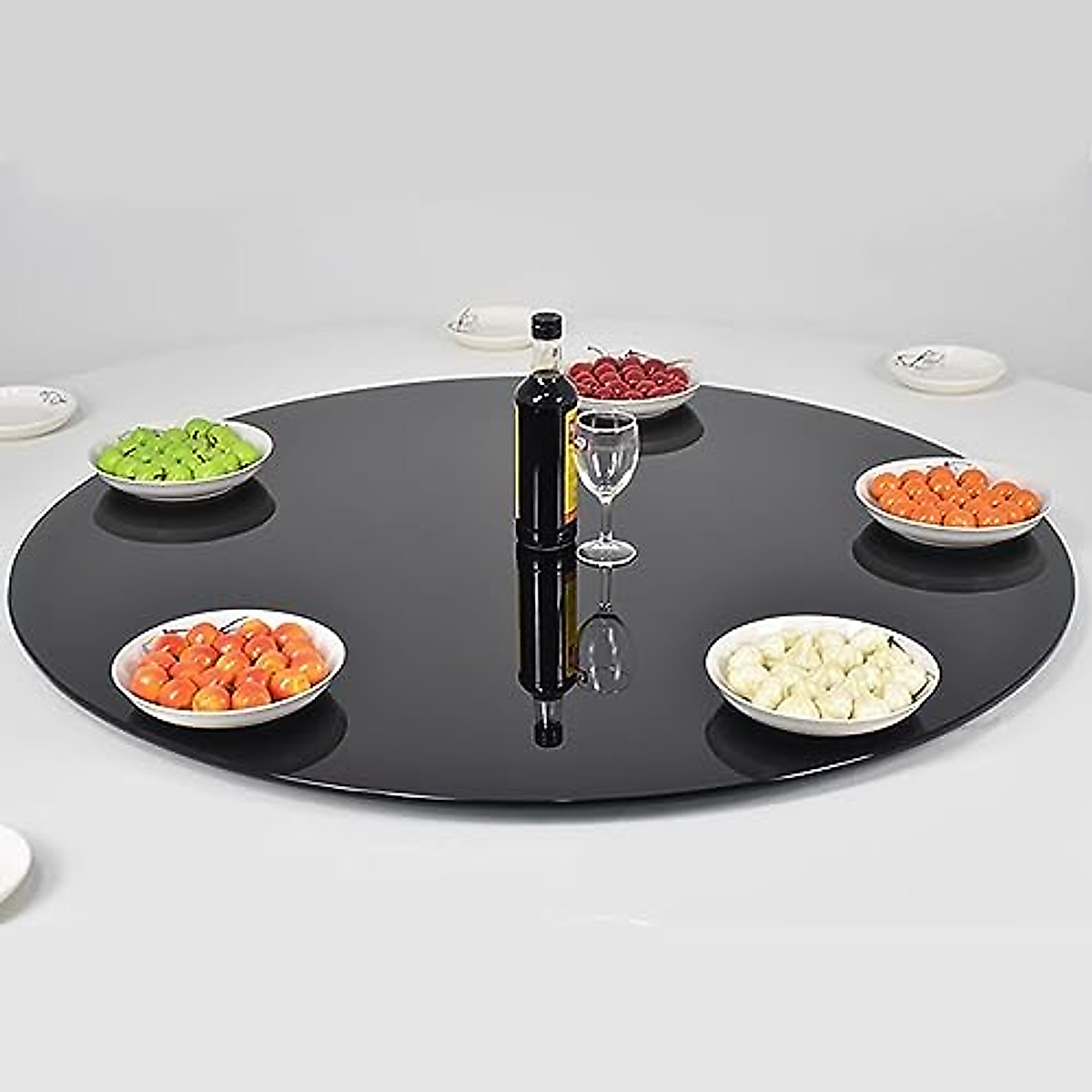 Dxcaicc Glass Turntable for Dining Table, Black Lazy Susan Table Top, Round Home Hotel Table Serving Turntable,90cm