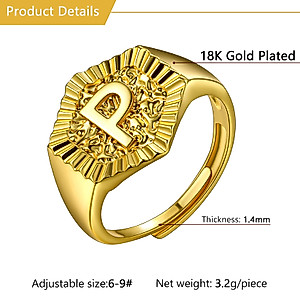 U7 Letter Ring for Women Gold Plated Open Wrap Style Knuckle Party Jewelry Hexagon Initial Signet Rings P