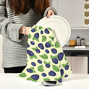 Summer Fruits Blueberry Kitchen Towel Set Fresh Grape Leaves Green Dish Towel Set of 1 Tea Towels Large 28''x18'' Multi-Purpose Washing Cloth Home Decorative Lint-Free Dishcloths for Restaurant Hous