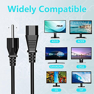 18 AWG Power Cable NEMA 5-15P to IEC320C13 for Computer Monitor TV Replacement 3 Prong Power Cord (5FT)