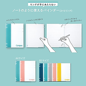 Kokuyo Campus Refillable Notebook, B5 2x2 Slim Ring Binder Notebook with Customizable Title Page, 40 Sheets Capacity. Suitable for 26 Holes Loose Leaf Paper, Yellow (RU-NP704Y)
