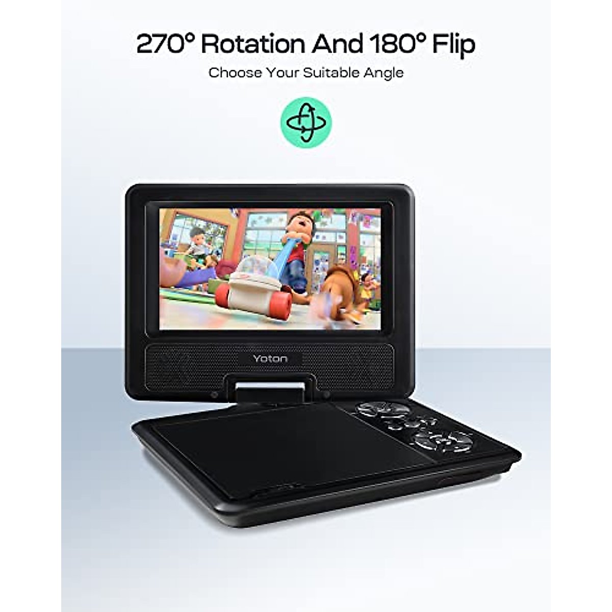 YOTON 9.5" Portable DVD Player for Kids and Car, 7.5" Swivel HD Screen with 4-6 Hours Built-in Battery, Support Sync Screen to TV, Support SD Card/USB/Multiple Disc Formats