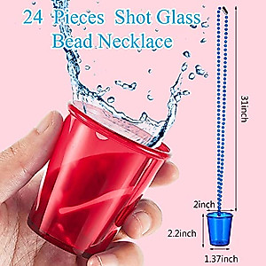 24 Pieces Shot Glass on Beaded Necklace Plastic Shot Cup Necklace Bachelorette Party Team Groom and Bride Supplies for Birthday Wedding Festival Parade Favor, 6 Colors