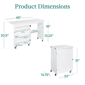 Best Choice Products Folding Sewing Table Multipurpose Craft Station & Side Desk with Compact Design, Wheels, Shelves, Bins, Pegs, Magnetic Doors, Metal Doorknobs - White